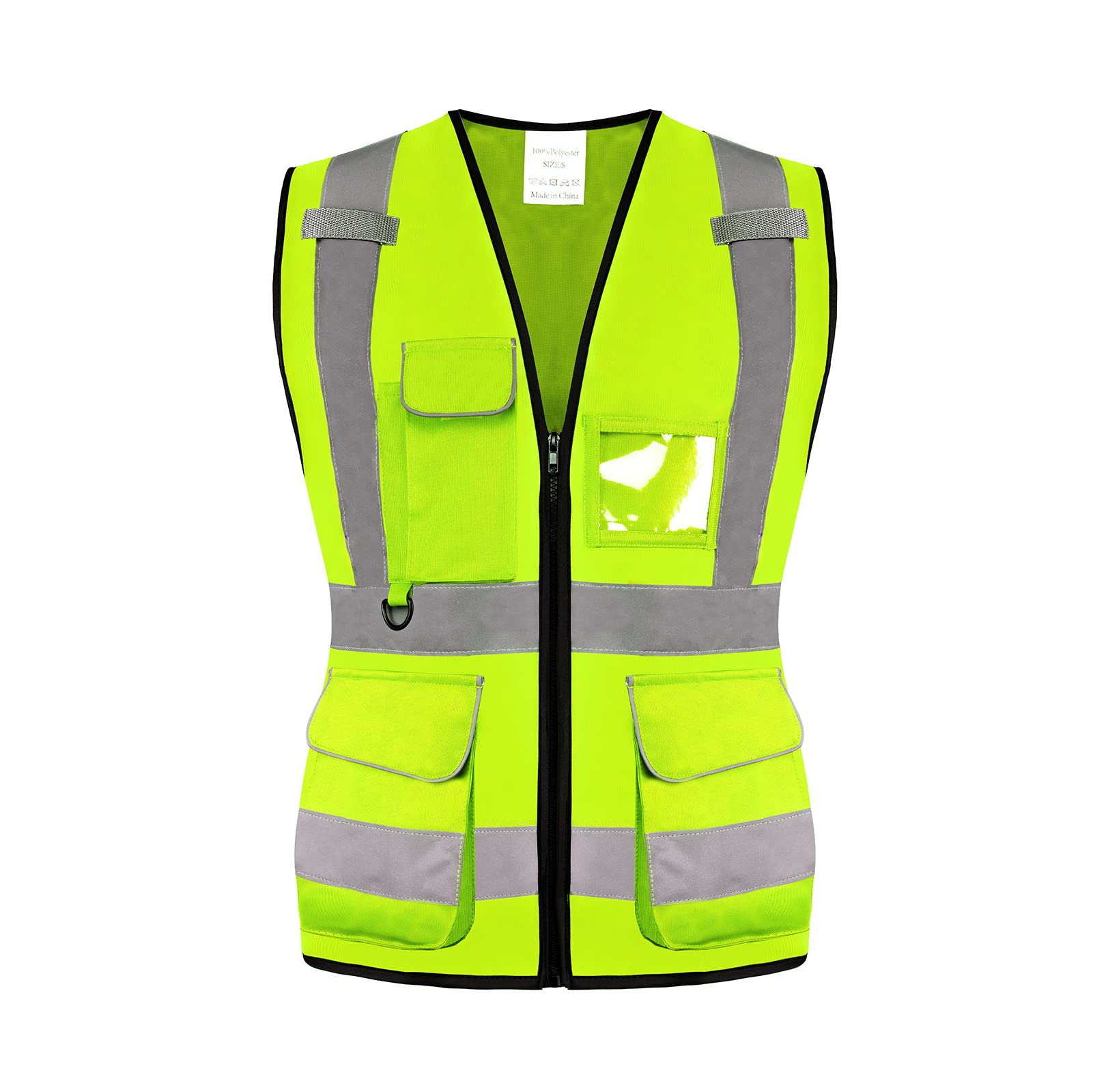 Phrmovs Class 2 Hi Vis Reflective Safety Tool Vest for Women Work with 7 Pockets and Zipper, Security Vest Meets ANSI/ISEA Standard Yellow, M