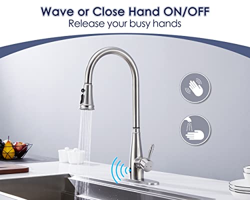 ARRISEA Touchless Kitchen Faucet with Pull Down Sprayer Motion Sensor Smart Activated Hands-Free Kitchen Sink Faucet Brushed Nickel