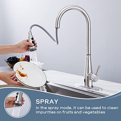 ARRISEA Touchless Kitchen Faucet with Pull Down Sprayer Motion Sensor Smart Activated Hands-Free Kitchen Sink Faucet Brushed Nickel