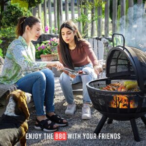 Fissfire 35 Inch Fire Pit Sphere, Outdoor Wood Burning Flaming Ball FirePit with Pivot Spark Screen, Backyard Patio Camping Beach Bonfire Pit