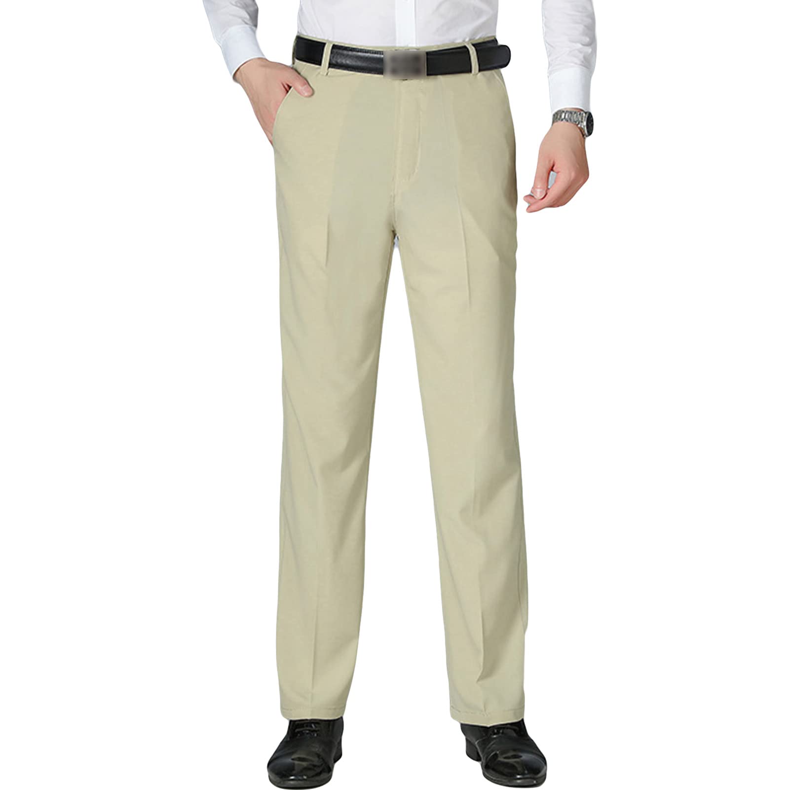 Men Classic Stretch Comfort Pant Straight Fit Flat Front Tapered Suit Pant Lightweight Wrinkle-Resistant Trousers (Khaki,35)