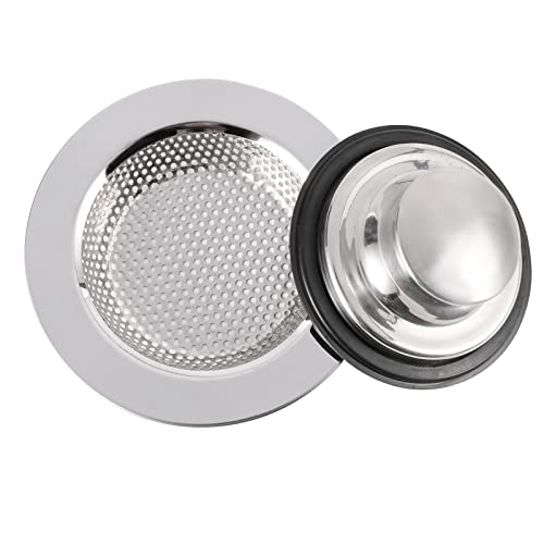 RQYEKDO Polished Kitchen Sink Strainers Sink Stopper Kits, Stainless Steel Sink Drain Strainer Set,Large Wide Rim 4.5" Diameter Food Catcher Garbage Disposal Plug for Most Sink Drains Basket Filter