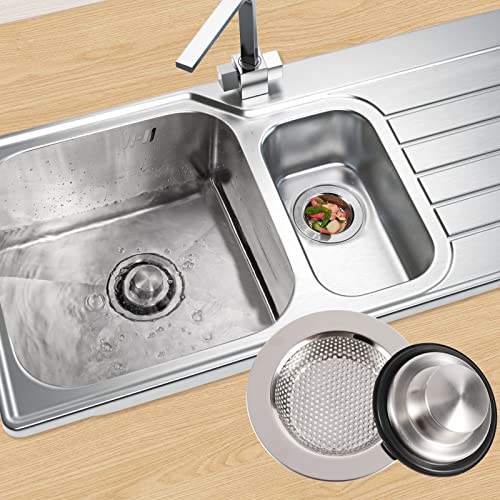 RQYEKDO Polished Kitchen Sink Strainers Sink Stopper Kits, Stainless Steel Sink Drain Strainer Set,Large Wide Rim 4.5" Diameter Food Catcher Garbage Disposal Plug for Most Sink Drains Basket Filter