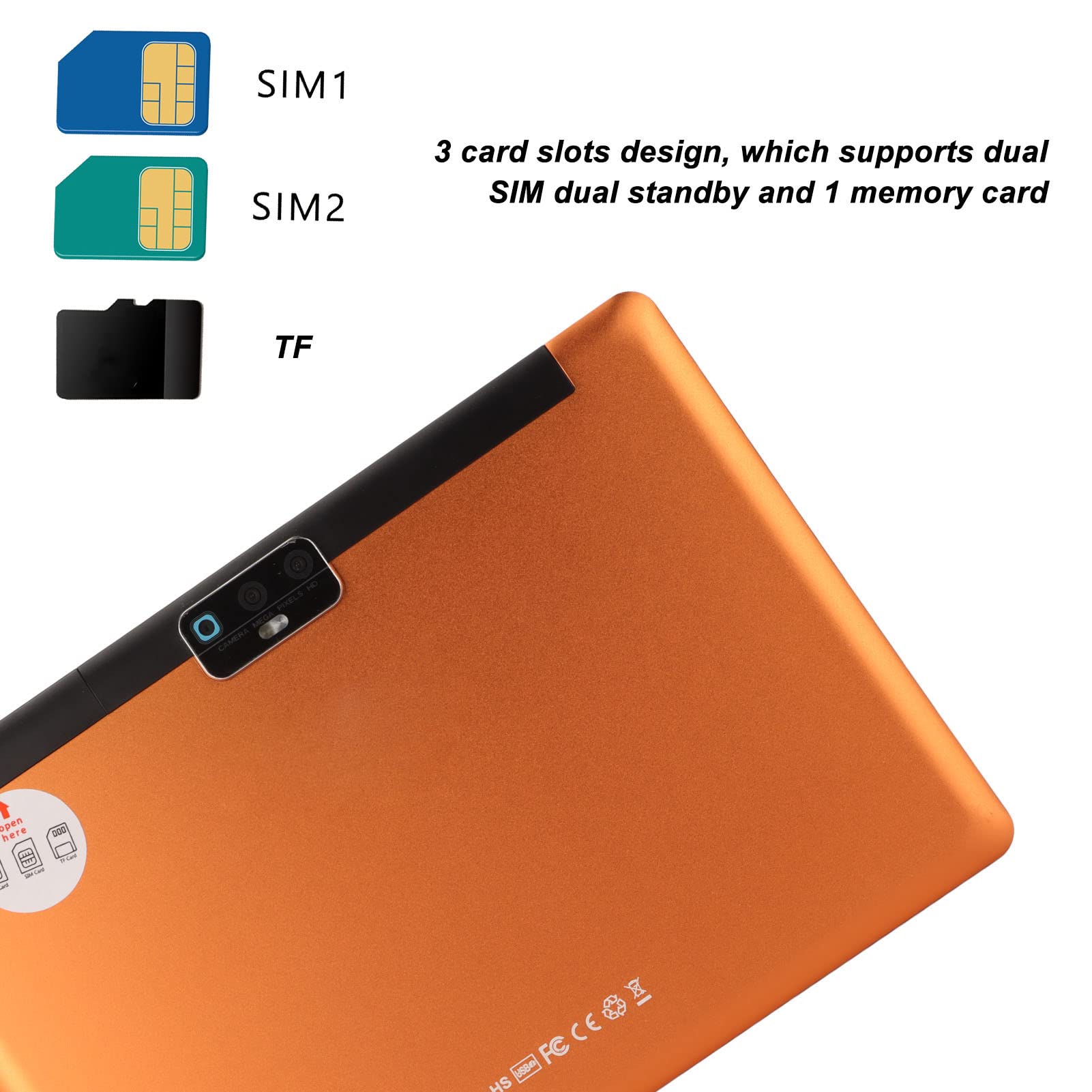 Septpenta 10.1 Inch HD Tablet, 4GB RAM 64GB ROM, 1280X800 IPS LCD, Dual SIM Dual Standby, 5MP Rear 2MP Front, 5000mAh 4G Orange Tablet for Android9.0(USA)