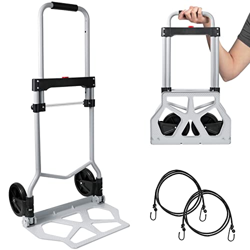 Dolly Cart 230 lbs Folding Hand Truck with 2 Elastic Ropes Portable Steel Folding Cart,Telescoping Handle,Handing Truck for Luggage, Moving, Travel, Shopping, Office Use, 2 Wheels