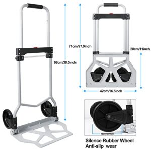 Dolly Cart 230 lbs Folding Hand Truck with 2 Elastic Ropes Portable Steel Folding Cart,Telescoping Handle,Handing Truck for Luggage, Moving, Travel, Shopping, Office Use, 2 Wheels