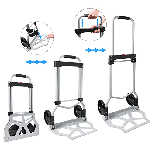 Dolly Cart 230 lbs Folding Hand Truck with 2 Elastic Ropes Portable Steel Folding Cart,Telescoping Handle,Handing Truck for Luggage, Moving, Travel, Shopping, Office Use, 2 Wheels