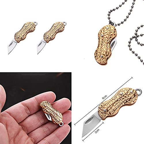 Magik 2-4 Pcs Mini Portable Folding Knife Peanut Shape Necklace Stainless Steel EDC (4 Pack)