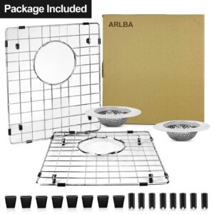 ARLBA 2Pack 304 Stainless Steel Sink Protectors for Kitchen Sink W/Rear Drain,15"x13"x1.25" Metal Kitchen Sink Grid Protector Sink Gate Sink Rack for Bottom of Sink w/2Pack Sink Strainers Rubber Feet