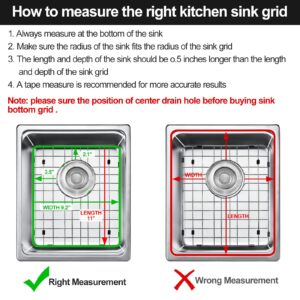 ARLBA 2Pack 304 Stainless Steel Sink Protectors for Kitchen Sink W/Rear Drain,15"x13"x1.25" Metal Kitchen Sink Grid Protector Sink Gate Sink Rack for Bottom of Sink w/2Pack Sink Strainers Rubber Feet