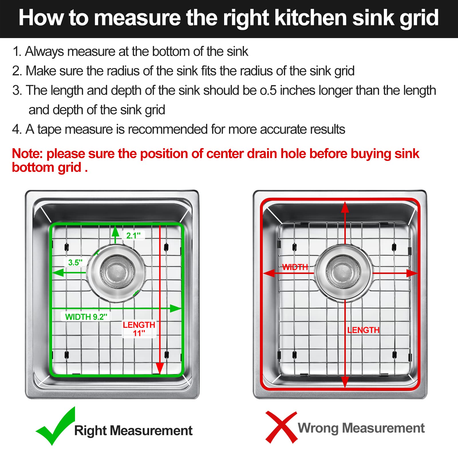 ARLBA 2Pack 304 Stainless Steel Sink Protectors for Kitchen Sink W/Rear Drain,15"x13"x1.25" Metal Kitchen Sink Grid Protector Sink Gate Sink Rack for Bottom of Sink w/2Pack Sink Strainers Rubber Feet