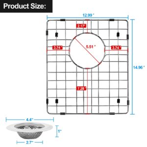 ARLBA 2Pack 304 Stainless Steel Sink Protectors for Kitchen Sink W/Rear Drain,15"x13"x1.25" Metal Kitchen Sink Grid Protector Sink Gate Sink Rack for Bottom of Sink w/2Pack Sink Strainers Rubber Feet