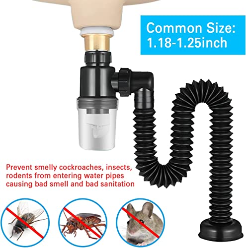 Bathroom Sink Drain Kit, Sink Drain Pipe, with Flexible & Expandable P-Trap Sink Drain Pipe Tube, Suitable for Bathroom Sink, Kitchen Sink, Garbage Disposal & Shampoo Bowls