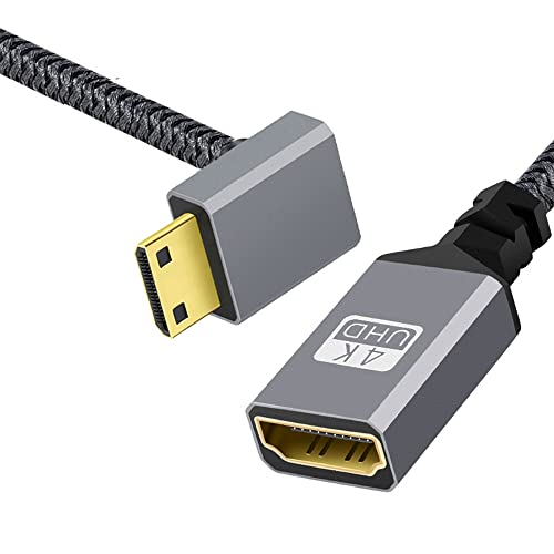 NFHK 4K Type-C Mini HDMI 1.4 Male 90 Degree Down Angled to HDMI Female Extension Cable for DV MP4 Camera DC Laptop