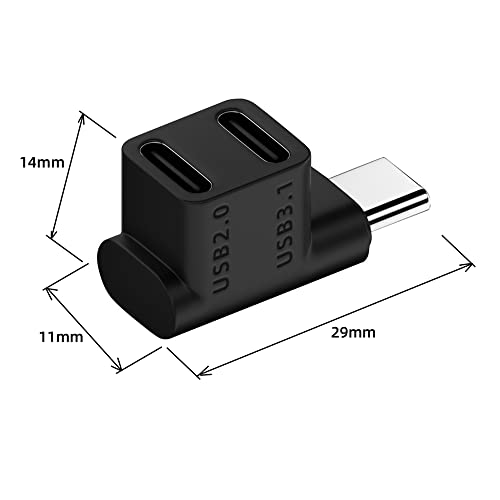 NFHK 10Gbps USB3.0 Type C Male to Dual Female Power Data Splitter Adapter Up Angled Compatible with Steam Deck Laptop