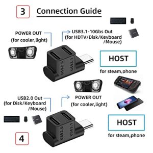 NFHK 10Gbps USB3.0 Type C Male to Dual Female Power Data Splitter Adapter Up Angled Compatible with Steam Deck Laptop