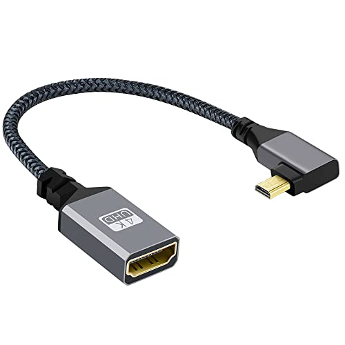 NFHK 4K Type-D Micro HDMI 1.4 Male 90 Degree Left Angled to HDMI Female Extension Cable for DV MP4 Camera DC Laptop