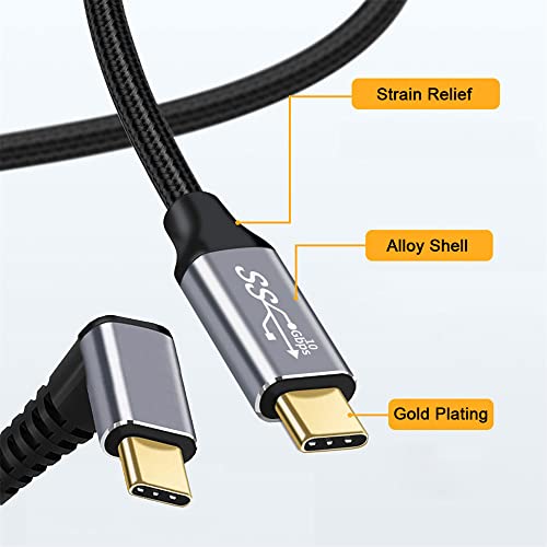 cablecc Type-C USB-C Male 90 Degree Up Down Angled to Male USB3.1 10Gbps 100W Data Cable for Laptop Phone 50CM