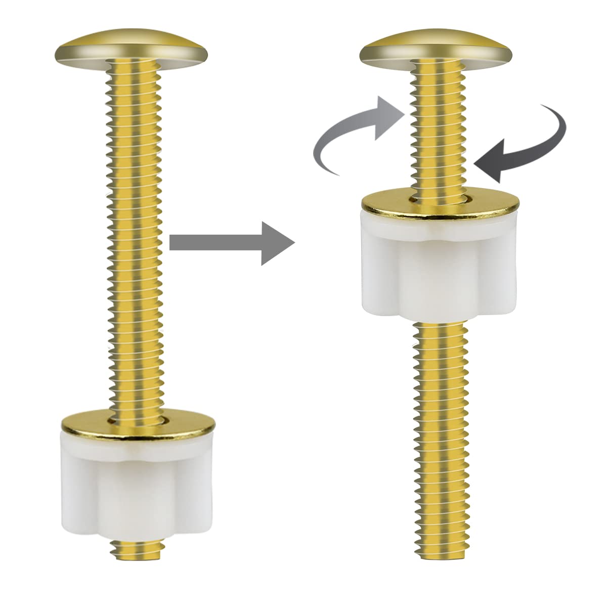 Universal Toilet Seat Hinge Bolts Screws Set Heavy Duty Toilet Seat Fastener with Plastic Nuts and Metal Washers for Top Mount Toilet Seat Hinges Replacement Parts (2 Pcs)