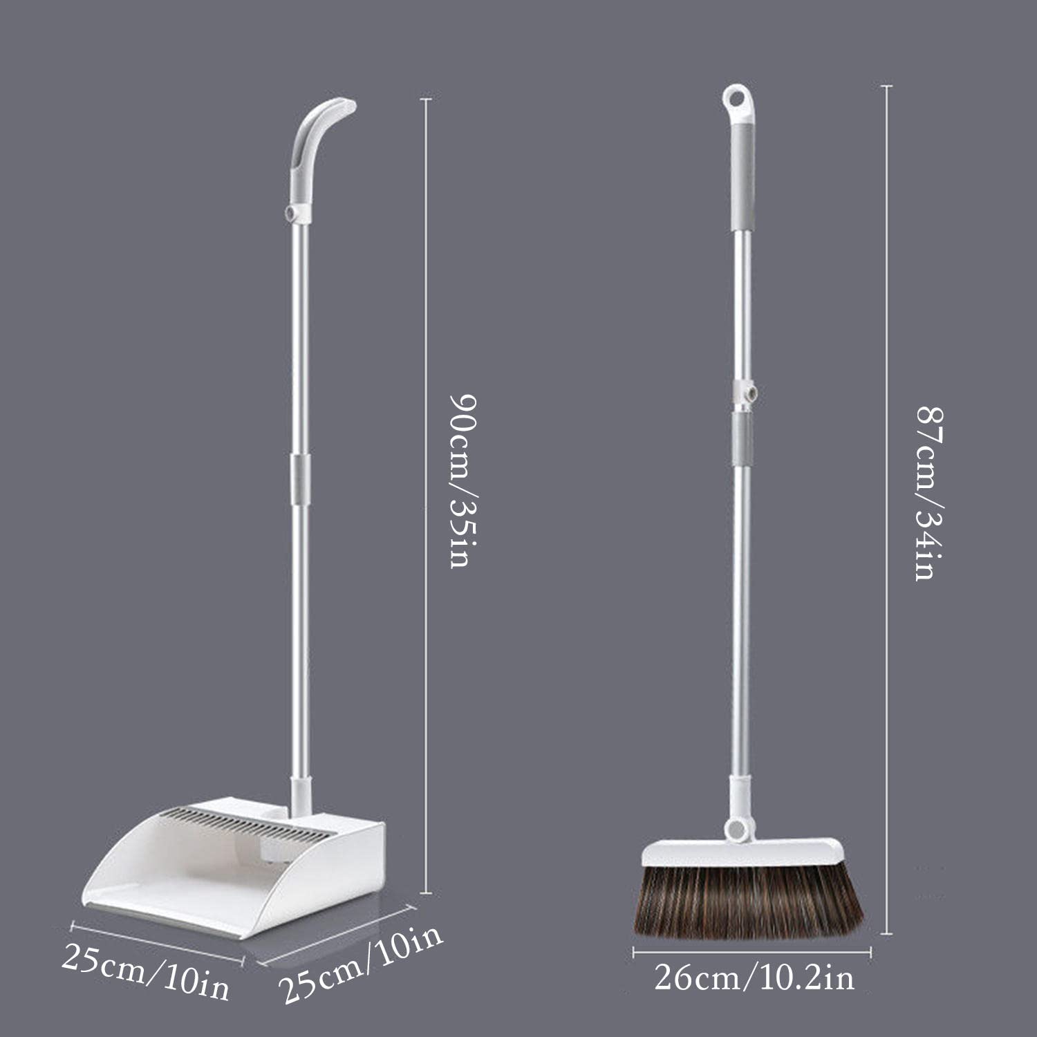 WMGoods Short Broom and Dustpan Set, 180 Degree Rotating Broom Set Indoor, Household Broom and Dustpan Set, 34” Broom and Stand Up Dustpan with Comb Teeth Combo Set for Boys or Girls