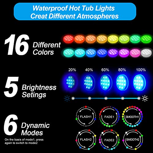 TEPENAR Rechargeable Submersible Pool Lights - 3.7" Waterproof Underwater Lights USB-C Charging Battery Operated Remote Controlled 16 Color Changing Hot Tub Lights with Magnet for Pool Pond 1 Pack