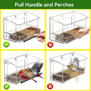 DY-SKTY Clear Window Bird Feeder with 6 Strong Suction Cups and Detachable Seed Tray for Outside, Large Transparent Acrylic Wild Birds House Cat Kids and Elderly Viewing Bird Feeder for Window Perch