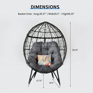 Temminkii Outdoor Patio Wicker Egg Chair Indoor Basket Wicker Chair with Grey Cushion for Backyard Poolside