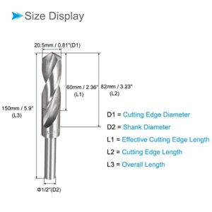 CoCud Reduced Shank Drill Bit, 20.5mm Cutting Edge 1/2" Shank, High Speed Steel 4241 Polished Twist Drill Bits - (Applications: for Aluminum Copper Wood Plastic)