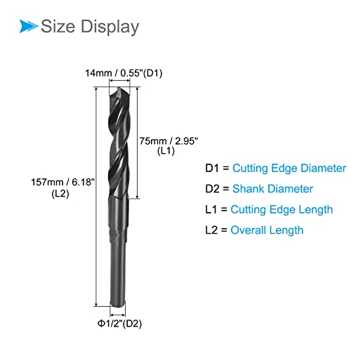 CoCud Reduced Shank Drill Bit, 14mm Cutting Edge 1/2" Shank, Nitride Coated High Speed Steel 9341 Twist Drill Bits - (Applications: for Stainless Steel Metal Wood)