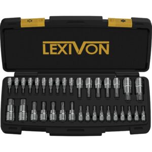 lexivon master torx bit socket set, premium s2 alloy steel | complete 34-piece, solid star & tamper proof t6 ~ t70 | enhanced storage case (lx-149)