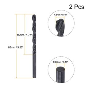 uxcell 6542 High Speed Steel Straight Shank Twist Drill Bit, Fully Ground Black Oxide Drill Bits 4.8mm Drill Diameter 85mm Total Length 2 Pcs