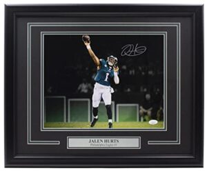 jalen hurts signed framed philadelphia eagles 11x14 football passing photo jsa - autographed nfl photos