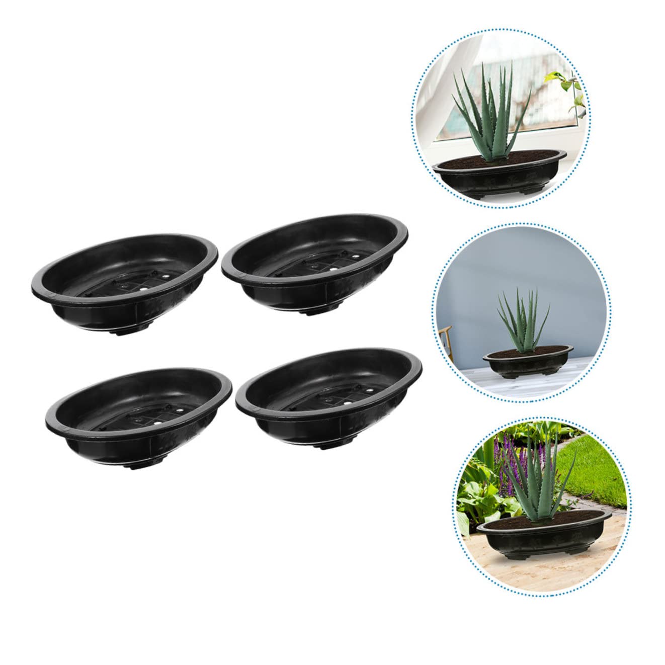 DOITOOL 4pcs Flowerpot Ovalc Flower Planter Garden Bonsai Holder Plant Pots Bonsai Nursery Pot Planter Pots for Indoor Plants Bonsai Tray Bonsai Pot Office Air Pp Container Basin