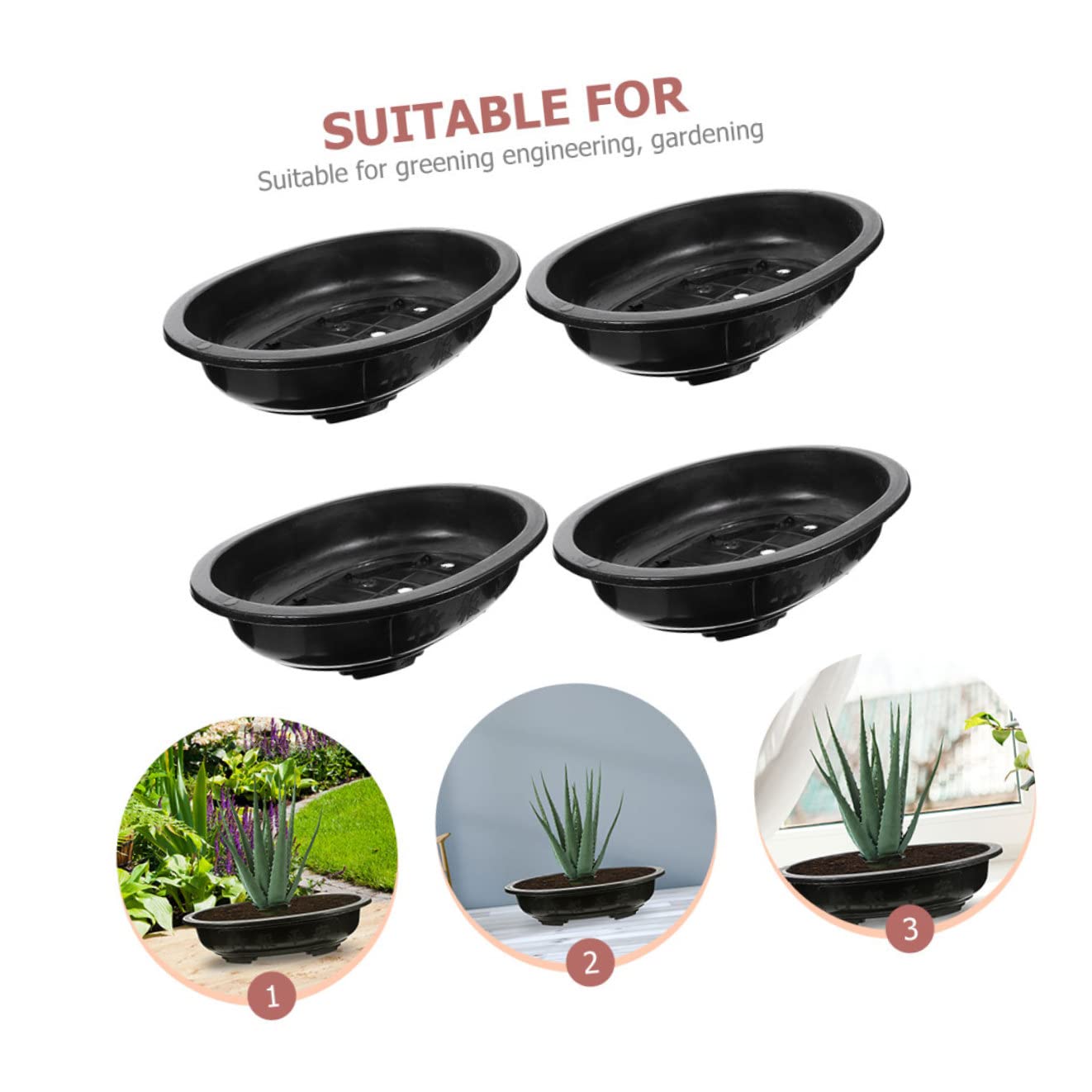 DOITOOL 4pcs Flowerpot Ovalc Flower Planter Garden Bonsai Holder Plant Pots Bonsai Nursery Pot Planter Pots for Indoor Plants Bonsai Tray Bonsai Pot Office Air Pp Container Basin