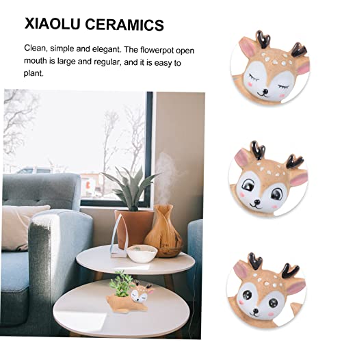 YARNOW 4pcs Garden Office Holder Container Deer Cactus Outdoor Ceramic House Plants Mini Figurines Bonsai Balcony Decor Small Cute Art Random Succulent Decorative Planter Home Landscape