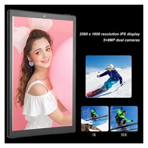 WEYI Black Tablet, 100‑240V 10.1 Inch IPS 6GB RAM 128GB ROM 2560x1600 Octa Core CPU Reading Tablet for Travel (US Plug)