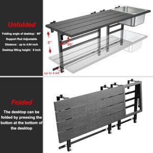 GDLF Upgraded Balcony Table Outdoor Patio Bar Table with Durable Composite Tabletop Aluminum Alloy Frame Hanging Folding Adjustable with Removable Ice Bucket, Easy Assembly (10Mins),43.5" L