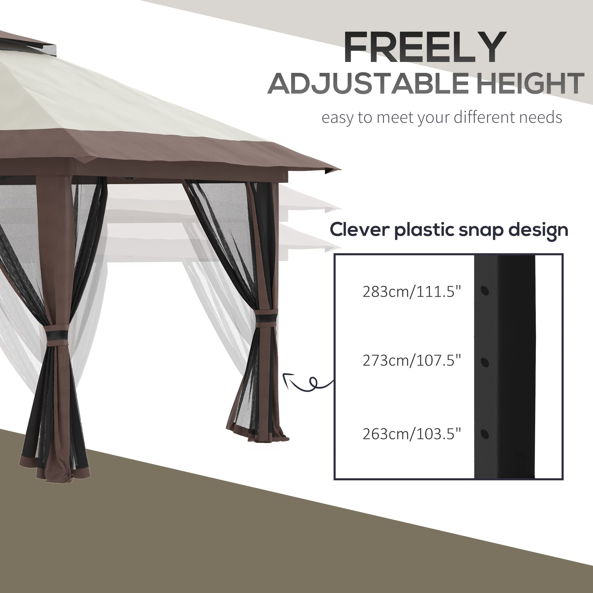 Outsunny 13' x 13' Pop Up Gazebo with Netting, Instant Canopy Tent Shelter with 2-Tier Roof, Wheeled Carry Bag, Water/Sand Bags for Outdoor, Garden, Parties, Beige