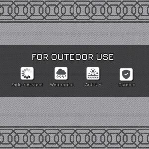 Outsunny Reversible Outdoor Rug, 9' x 18' Waterproof Plastic Straw Floor Mat, Portable RV Camping Carpet with Carry Bag, Large Floor Mat for Backyard, Deck, Picnic, Beach, Black & Gray Border