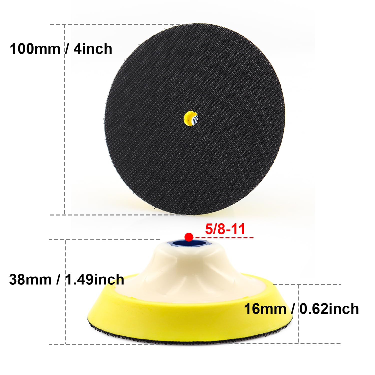 YDROWN 4 Inch Hook and Loop Rotary Backing Pad with 5/8"-11 Thread for Sanding/Polishing Pads Angle Grinder (4 Inch)