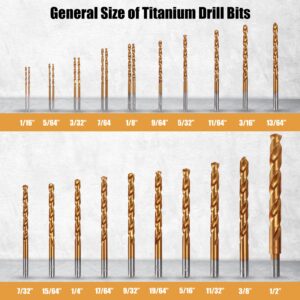 MulWark 25PC Titanium Nitride Coated Twist Drill Bit Set, 135° High Speed HSS Steel Jobber Drill Bits 1/6"-1/2" Straight Round Shank Drill Bits