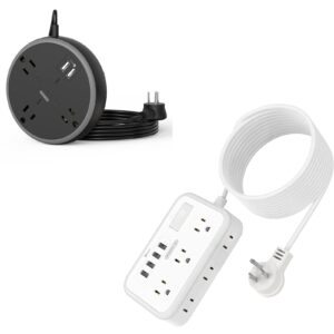 extension cord 15 ft bundle,flat plug power strip with widely spaced outlets usb ports, wall mount power strip, long extension cord with multiple outlets for home, office