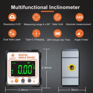 Digital Angle Finder with Electronic Laser，3-in-1 Angle Finder-Electronic Level&Laser Level-Rechargable Digital Angle Gauge Magnetic,Digital Level Box/Protractor for Table&Miter Saw with Fabric Bag