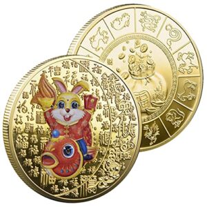 naysku chinese zodiac rabbit commemorative, 2023 years chinese new year rabbit, 2023 new year of the rabbit collectible coin, zodiac rabbit souvenir coin art craft decorations new year gifts