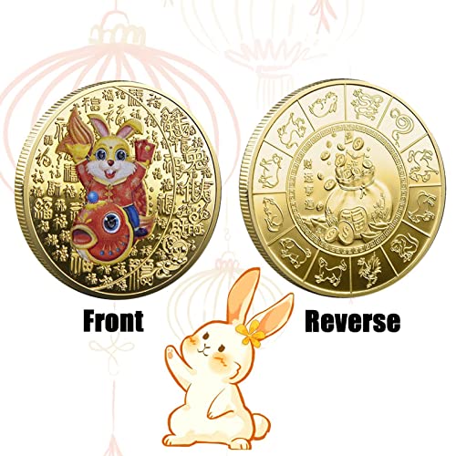 Naysku Chinese Zodiac Rabbit Commemorative, 2023 Years Chinese New Year Rabbit, 2023 New Year of The Rabbit Collectible Coin, Zodiac Rabbit Souvenir Coin Art Craft Decorations New Year Gifts