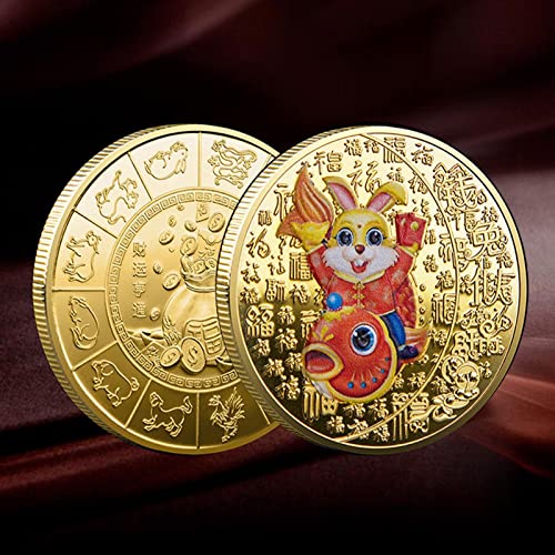 Naysku Chinese Zodiac Rabbit Commemorative, 2023 Years Chinese New Year Rabbit, 2023 New Year of The Rabbit Collectible Coin, Zodiac Rabbit Souvenir Coin Art Craft Decorations New Year Gifts