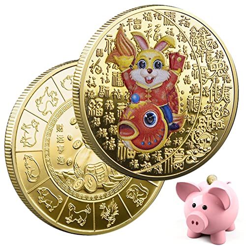 Naysku Chinese Zodiac Rabbit Commemorative, 2023 Years Chinese New Year Rabbit, 2023 New Year of The Rabbit Collectible Coin, Zodiac Rabbit Souvenir Coin Art Craft Decorations New Year Gifts