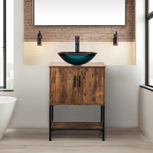 UEV 24" Antique Bathroom Vanity, Dark Brown Bathroom Vanity Set with Sink Combo, Iron Wood Bathroom Cabinet with Adjustable Water Temperature Faucet (A10)