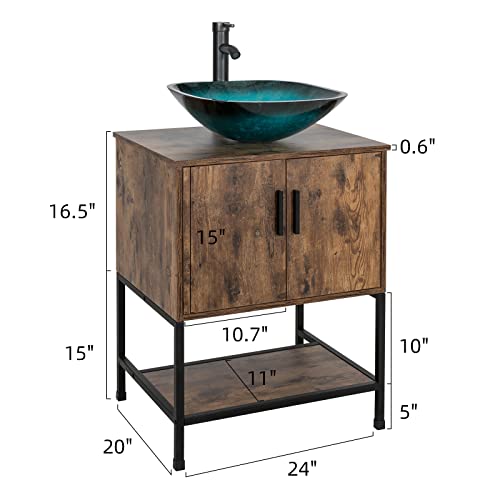 UEV 24" Antique Bathroom Vanity, Dark Brown Bathroom Vanity Set with Sink Combo, Iron Wood Bathroom Cabinet with Adjustable Water Temperature Faucet (A10)