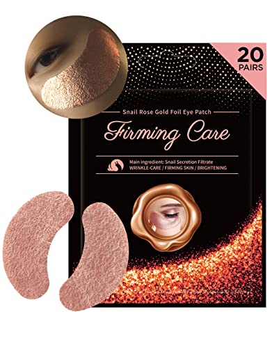 YURICOS Snail Rose Gold Foil Under Eye Mask Patch for Dark Circles and Puffiness 20 Pairs - Enriched - Rose Gold Mask for Diminishing Under Eye Wrinkles, Lines